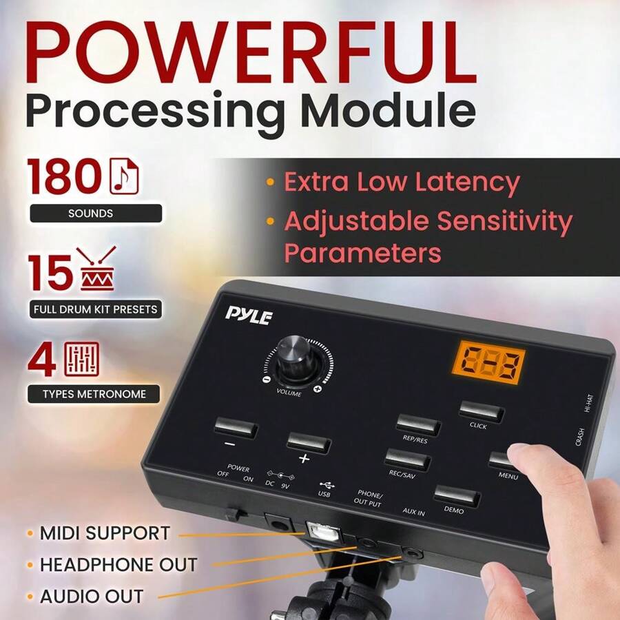 NUTRICHEF Pyle Electronic Drum Set - Compact Drumming Machine, MIDI Computer Connection, Quick ...