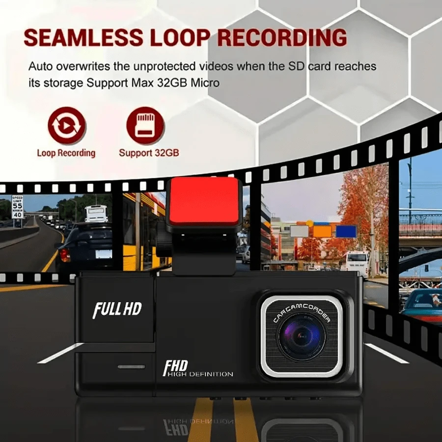 3 Camera Car DVR, Full HD 1080P Dual-Lens Driving Recorder With ...