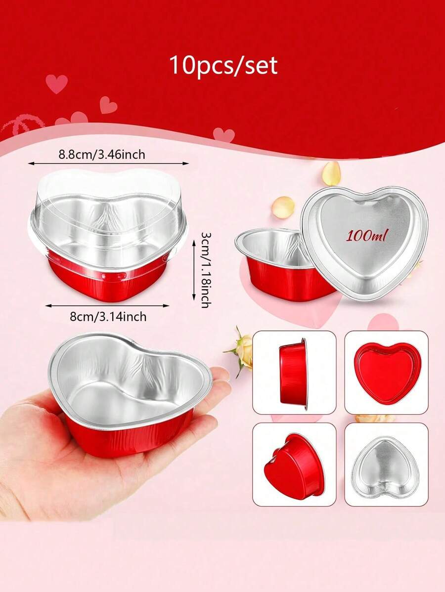 10pcs Heart-Shaped Tin Foil Boxes With Lids, Aluminum Foil Cups For Air ...