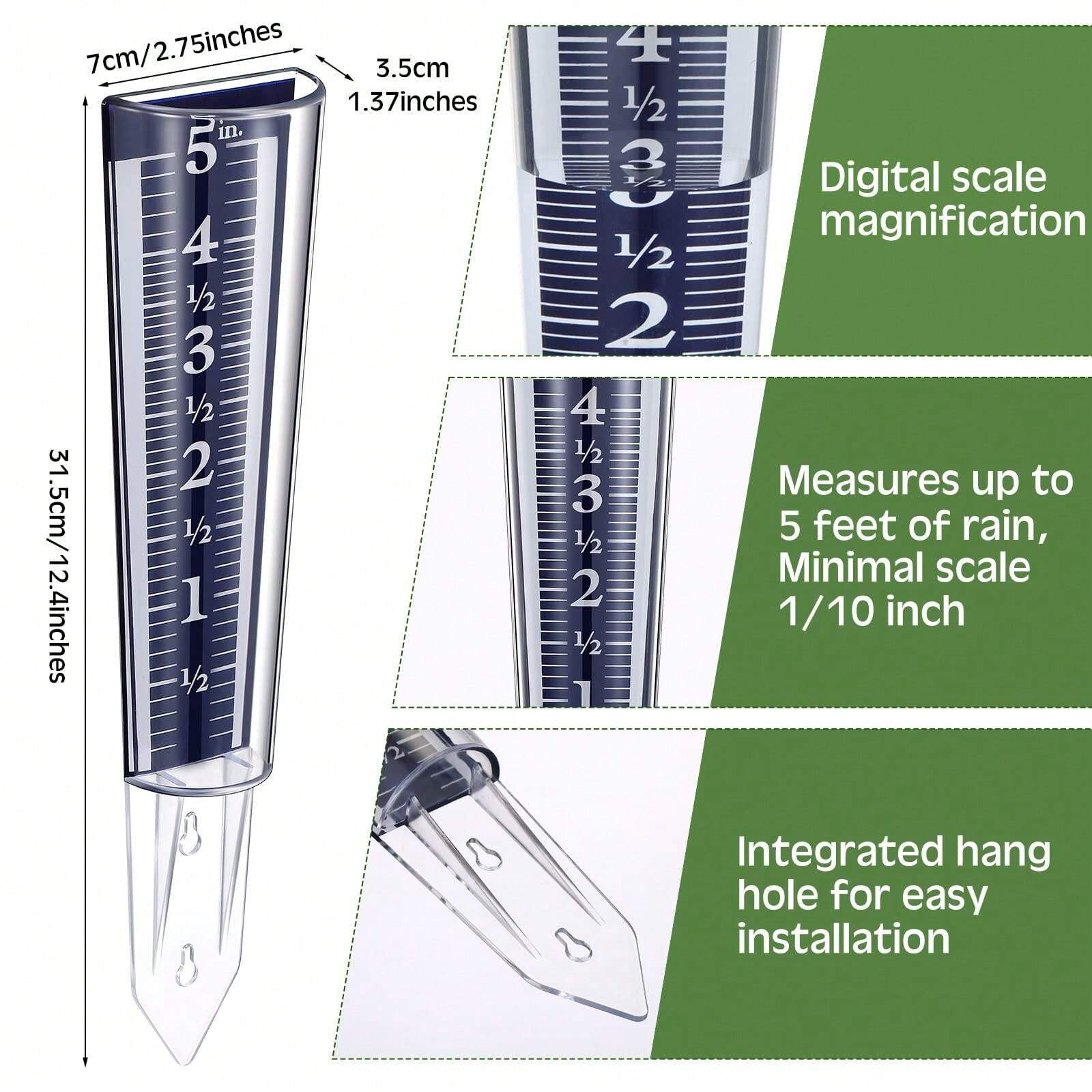 Transparent 5 Inches Rain Gauge For Garden Measurement, Standalone ...