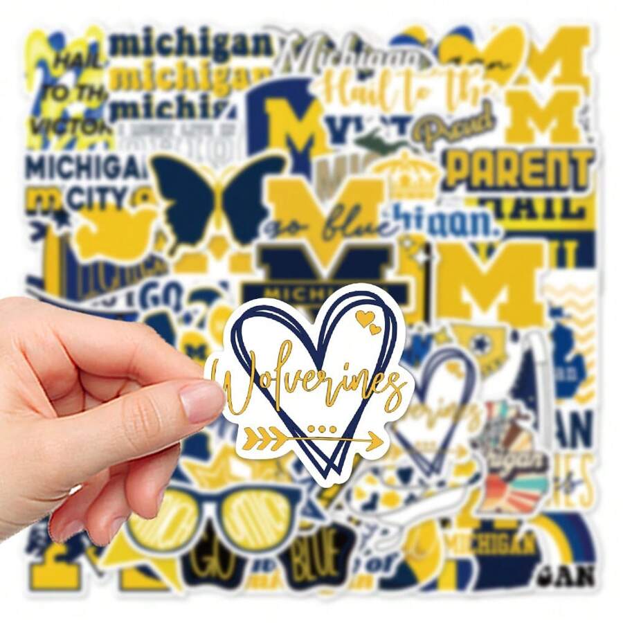 50pcs University Of Michigan Stickers, Cute Aesthetic Doodle Vinyl ...