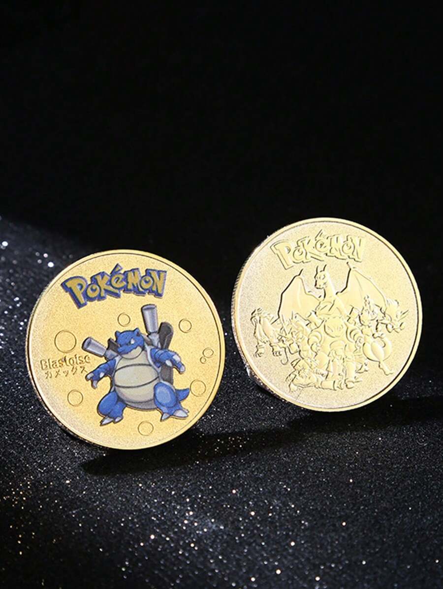 Gold Alloy Commemorative Coins - .Charizard, Mewtwo - Round Metal Anime ...