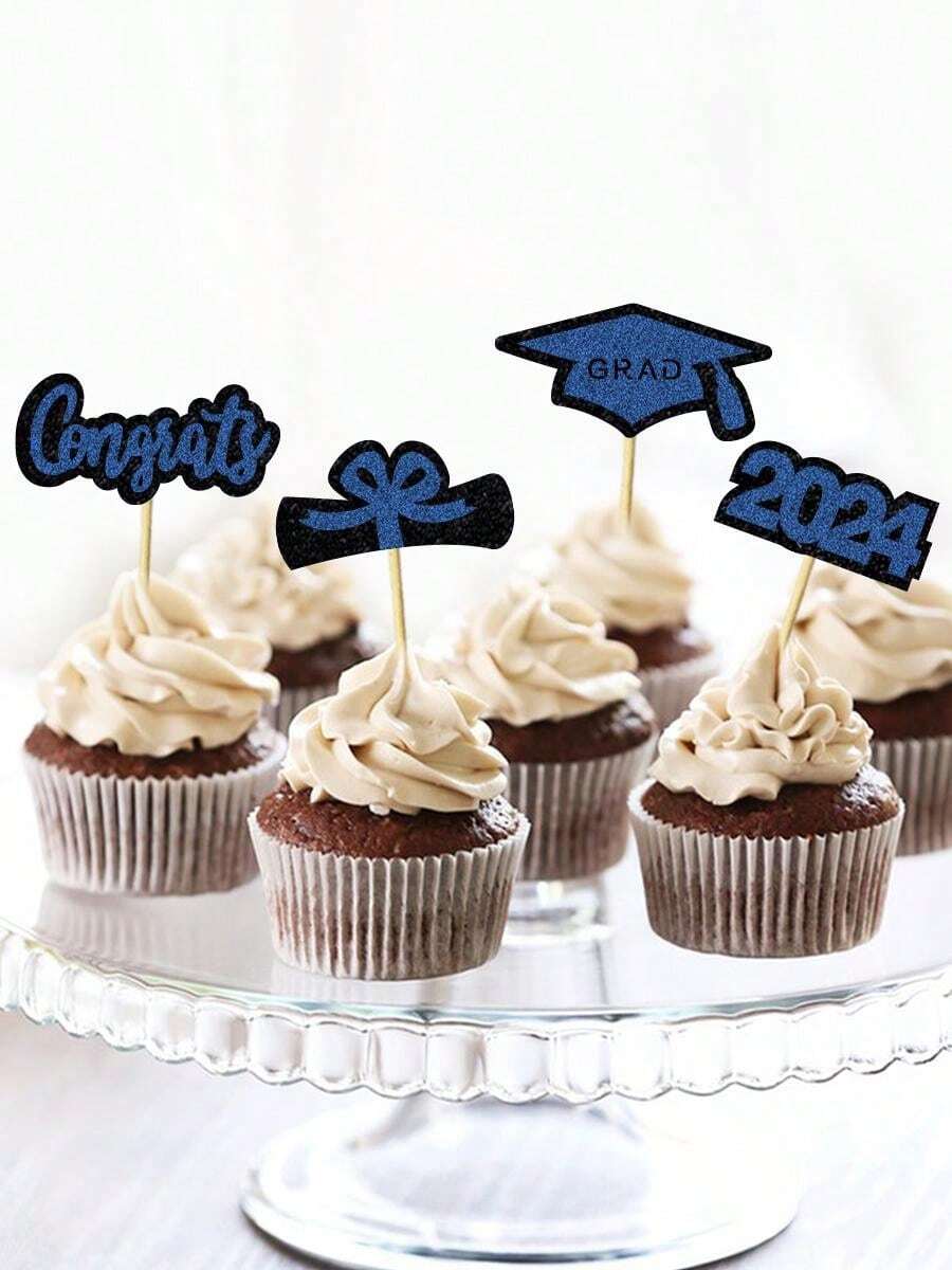 12 st Grattis Class Of 2024 Graduation Cupcake Toppers Glitter 2024 ...