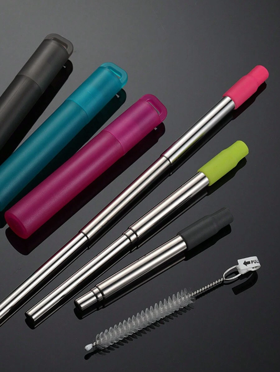 1 Set Stainless Steel Retractable Straw With Silicone Mouthpiece ...