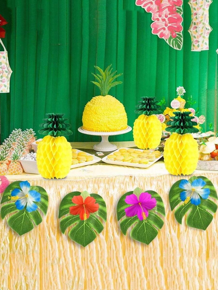 42Pack Artificial Palm Leaves Hibiscus Flowers Tropical Party ...