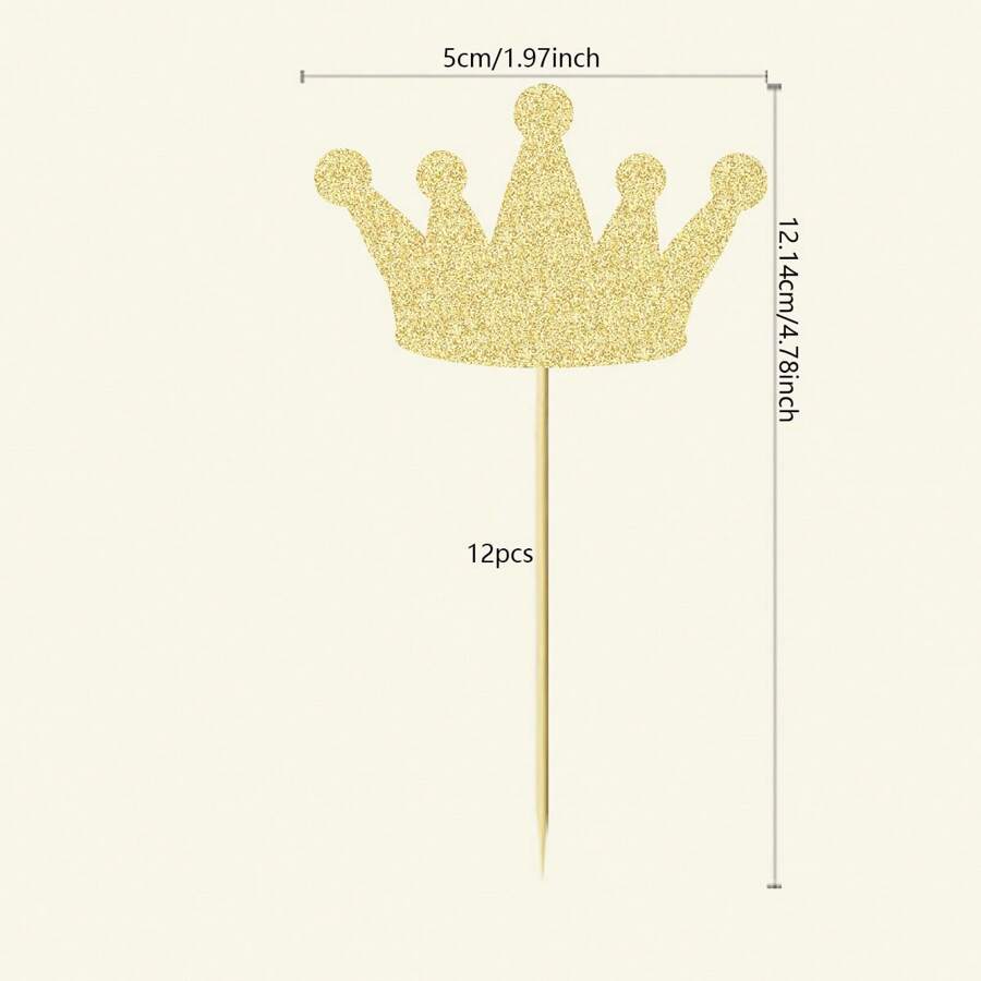 12Pcs Crown Cupcake Toppers Glitter Queen Crown Cupcake Picks For Queen ...