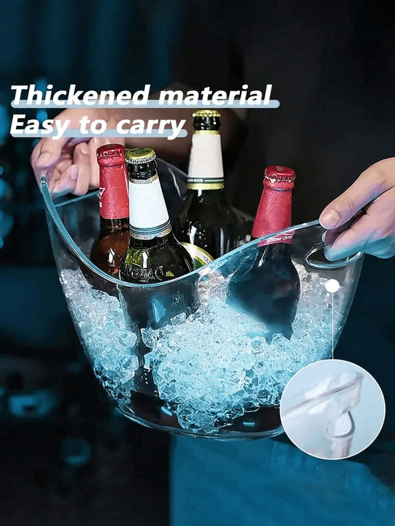 1pc Acrylic Rectangular Ice Bucket For Bars & KTV With Handle & Clear ...