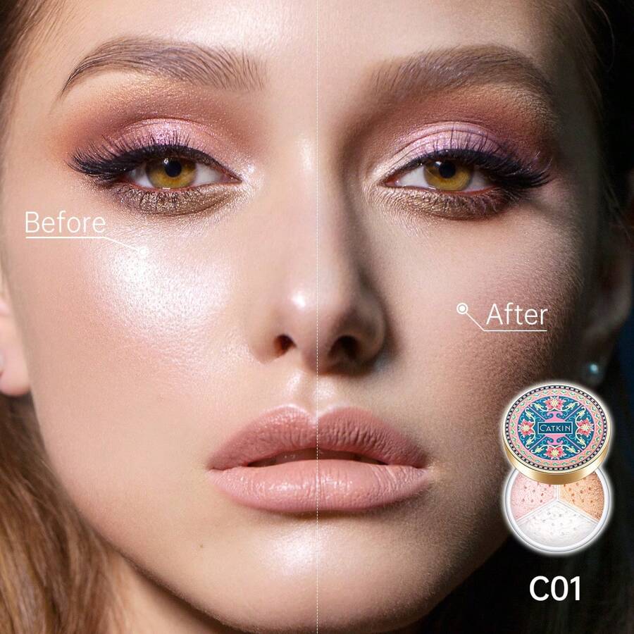 CATKIN CATKIN Tri-Color Lotus Loose Setting Powder Long Lasting Oil ...