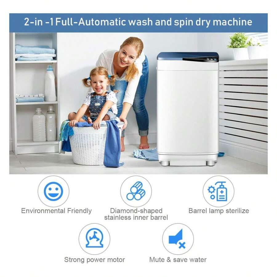 Full-Automatic Portable Washing Machines, 7.7 Lbs Load Capacity Mini Washer Machine With Spin ...