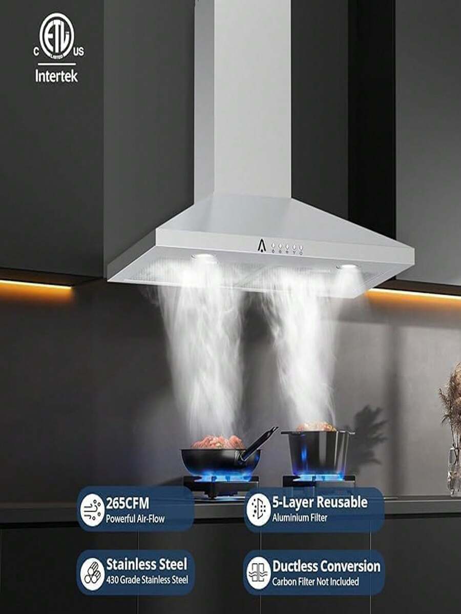 Range Hoods 30 Inch, Ductless/Ducted Convertible Wall Mount Kitchen ...