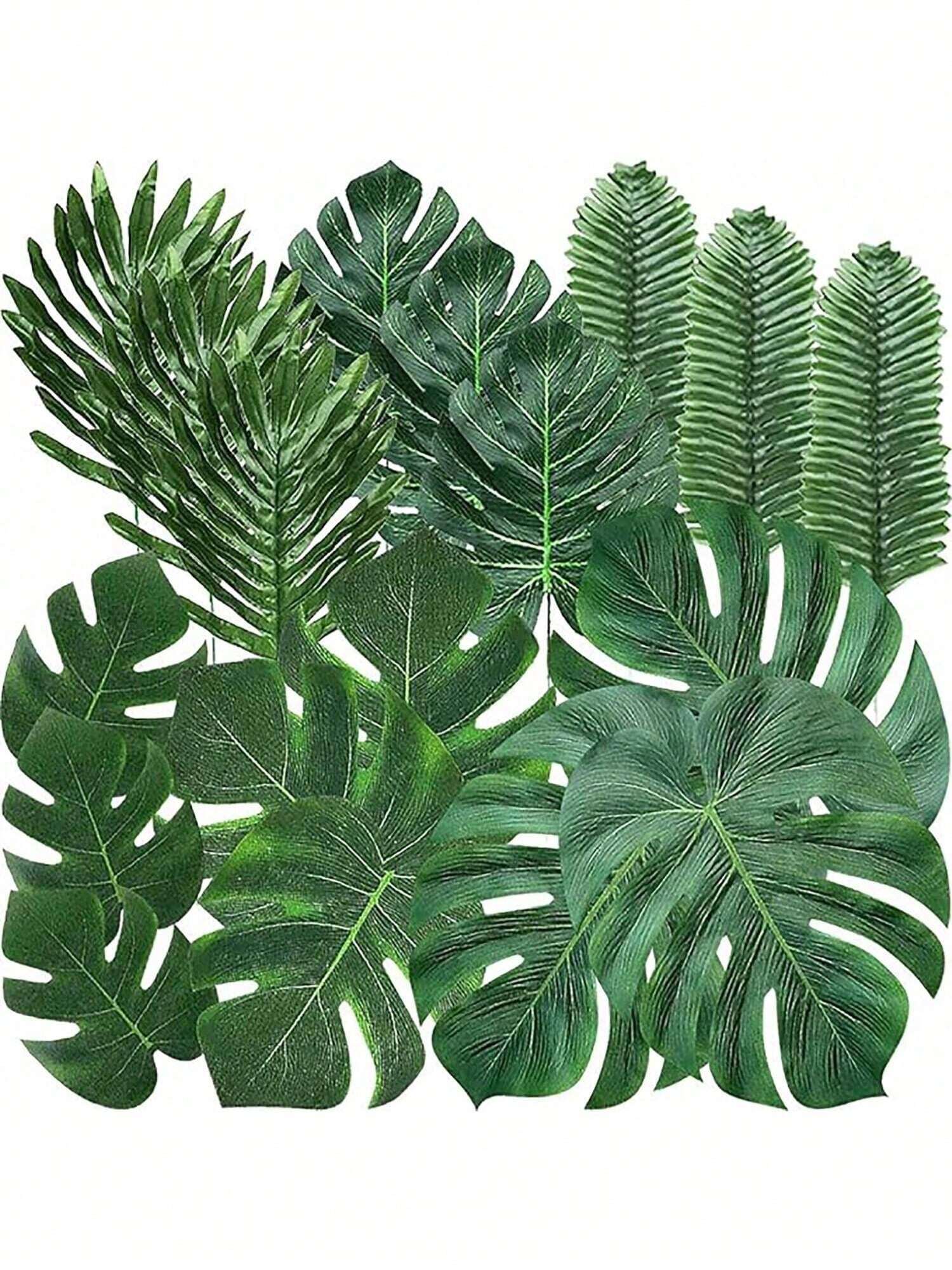 84 Pieces 6 Kinds Of Green Fake Leaves Artificial Palm Leaves With Artificial Stems Tropical ...