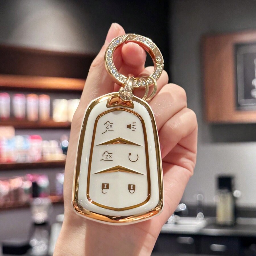 Car Key Fob Cover With Keychain Bling Bling Keyring For Cadillac 2015-2019 Escalade ATS CTS CT6 ...