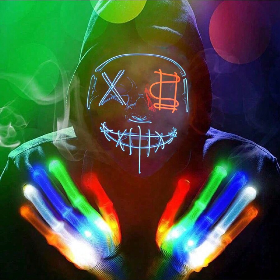 Halloween LED Glove And Mask Set, Ghost Face Horror Atmosphere Bar ...