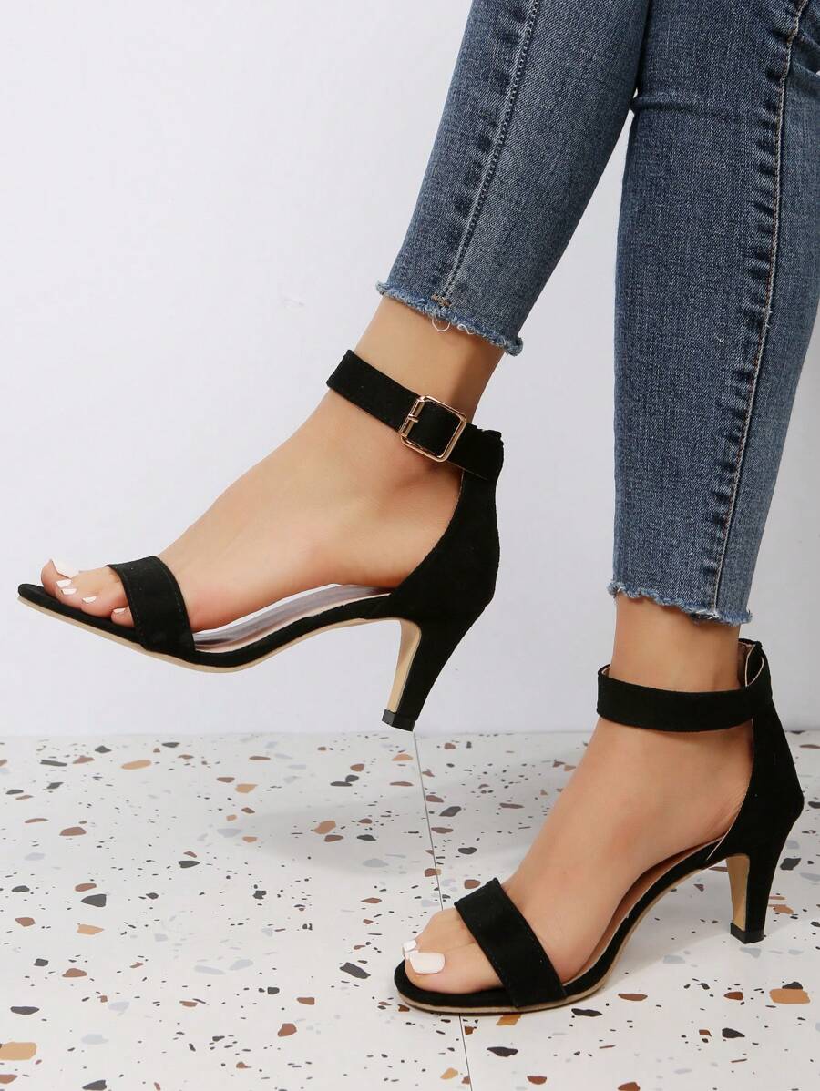 Women Fashion High Heel Sandals, Black, Cone-Shaped Heel, Ankle Strap ...