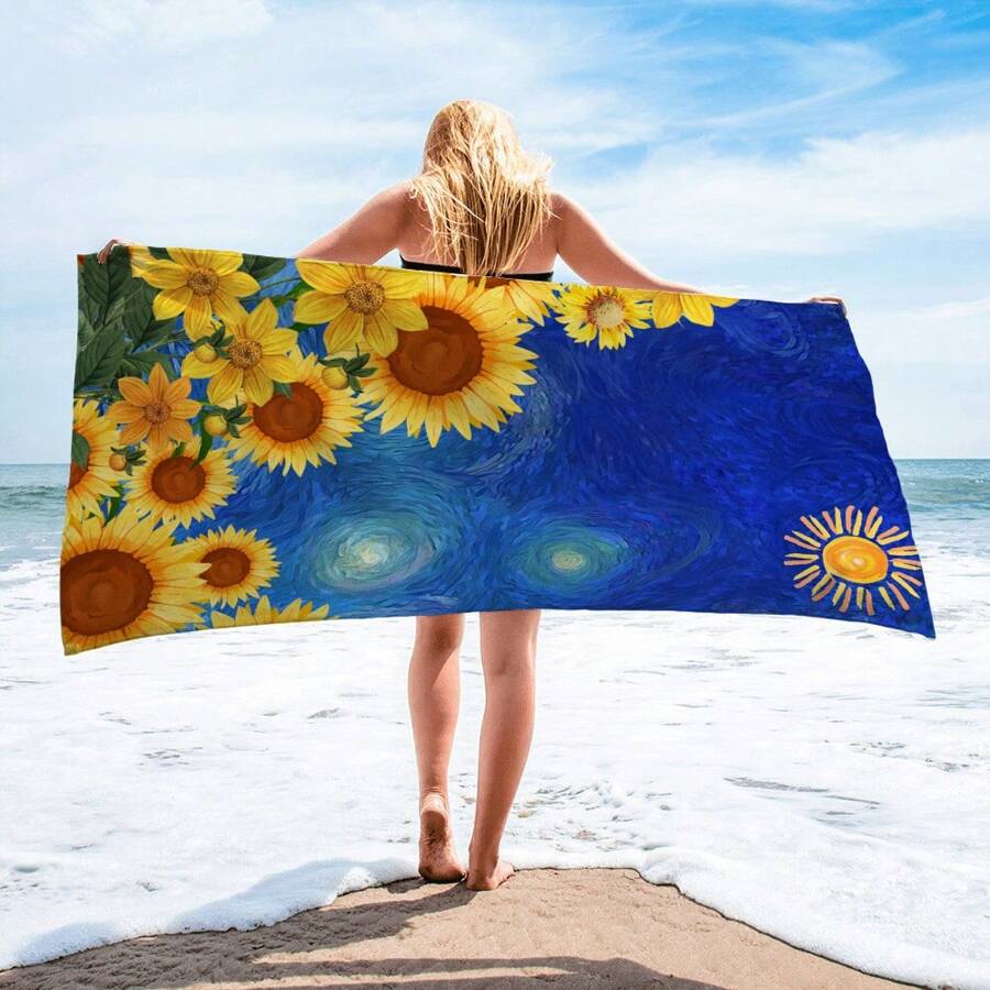 1pc Plant Series Quick Dry Beach Towel Ultra Fine Fiber Bath Towel