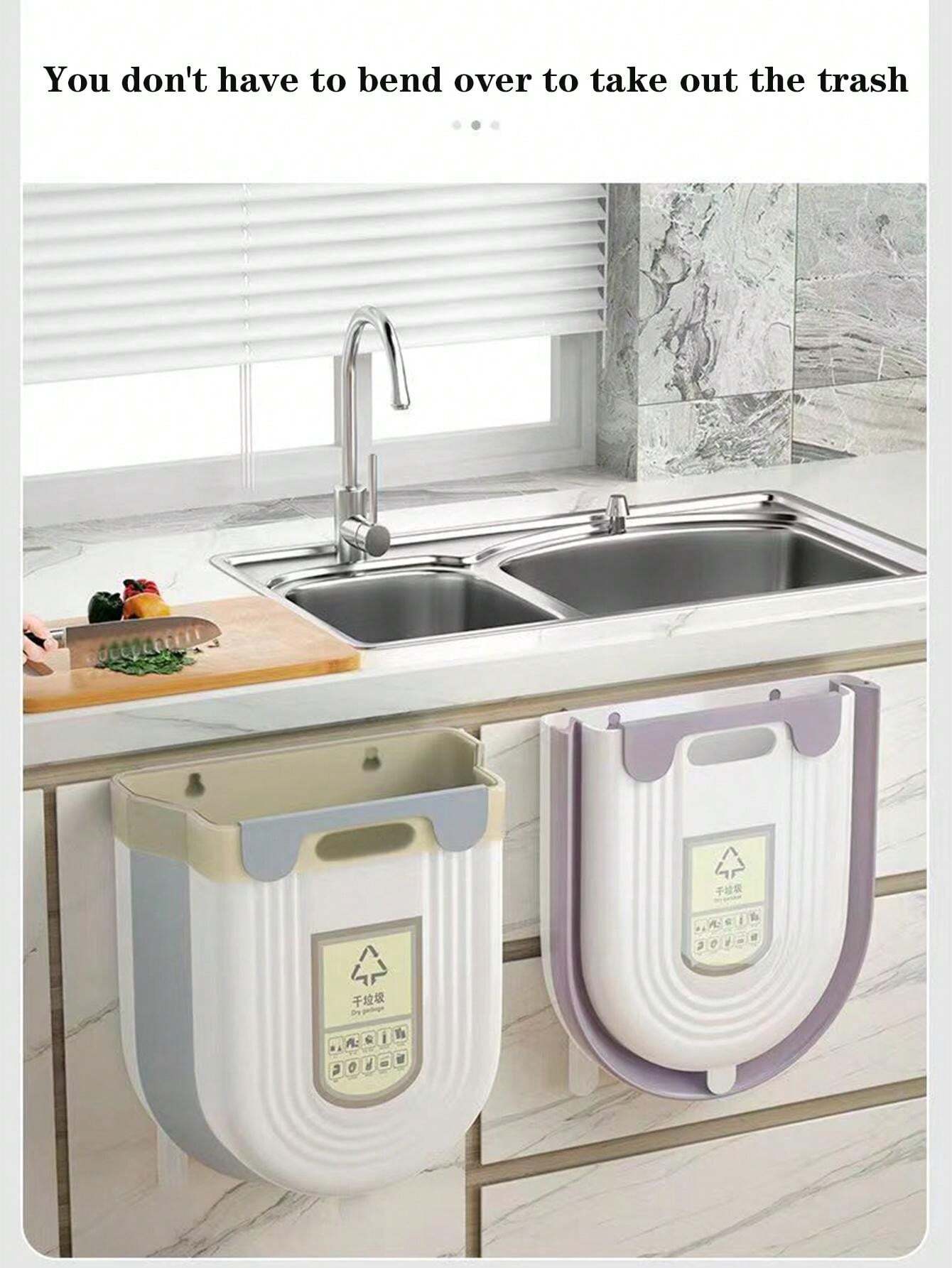 1pc Hanging Kitchen Trash Can Foldable Cabinet Door/Wall Mounted Waste ...