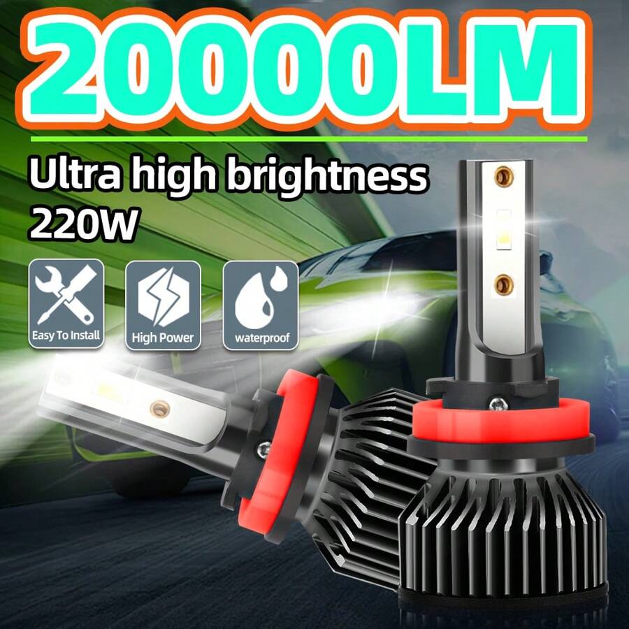 Ensemble de 2 ampoules de phare LED Roadsun 20000LM, 9005 9006 H1 H4 H7 H11, 220W, 6500K blanc ...