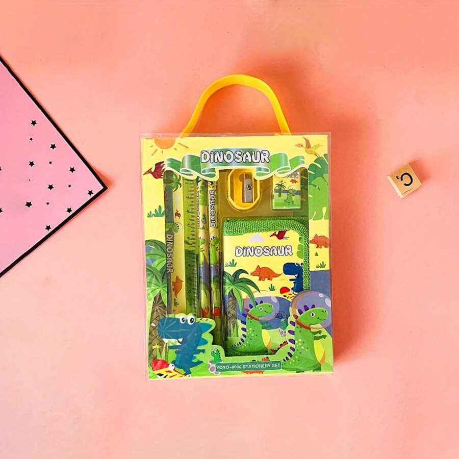 7pcs/Set Cute Cartoon Stationery Set In Portable Packaging As Children ...