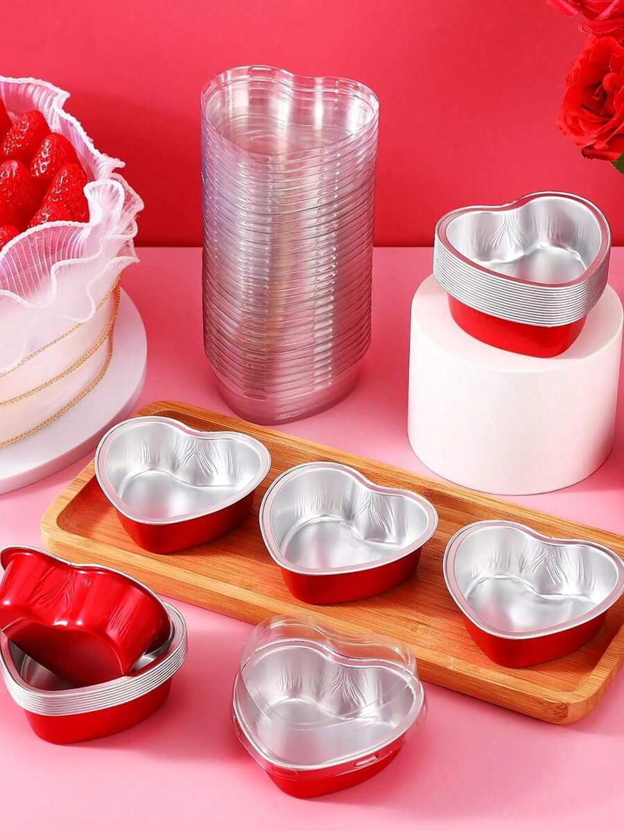 10pcs Heart-Shaped Tin Foil Boxes With Lids, Aluminum Foil Cups For Air ...