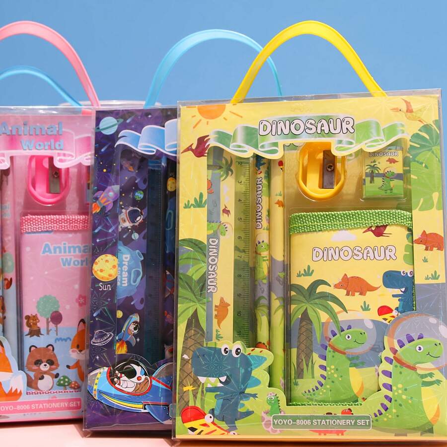 7pcs/Set Cute Cartoon Stationery Set In Portable Packaging As Children ...