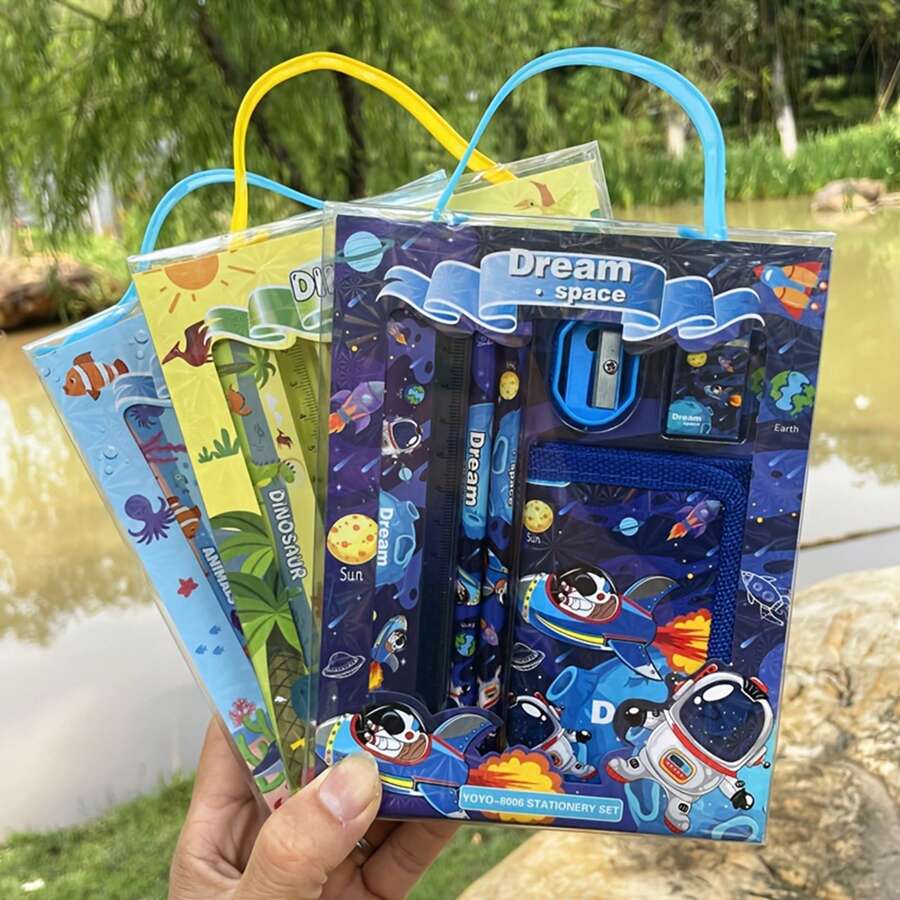 7pcs/Set Cute Cartoon Stationery Set In Portable Packaging As Children ...