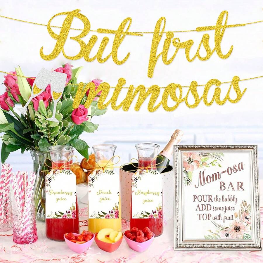 1Set,Mimosa Bar Sign But First Mimosas Rose Gold Banner, Decorations ...