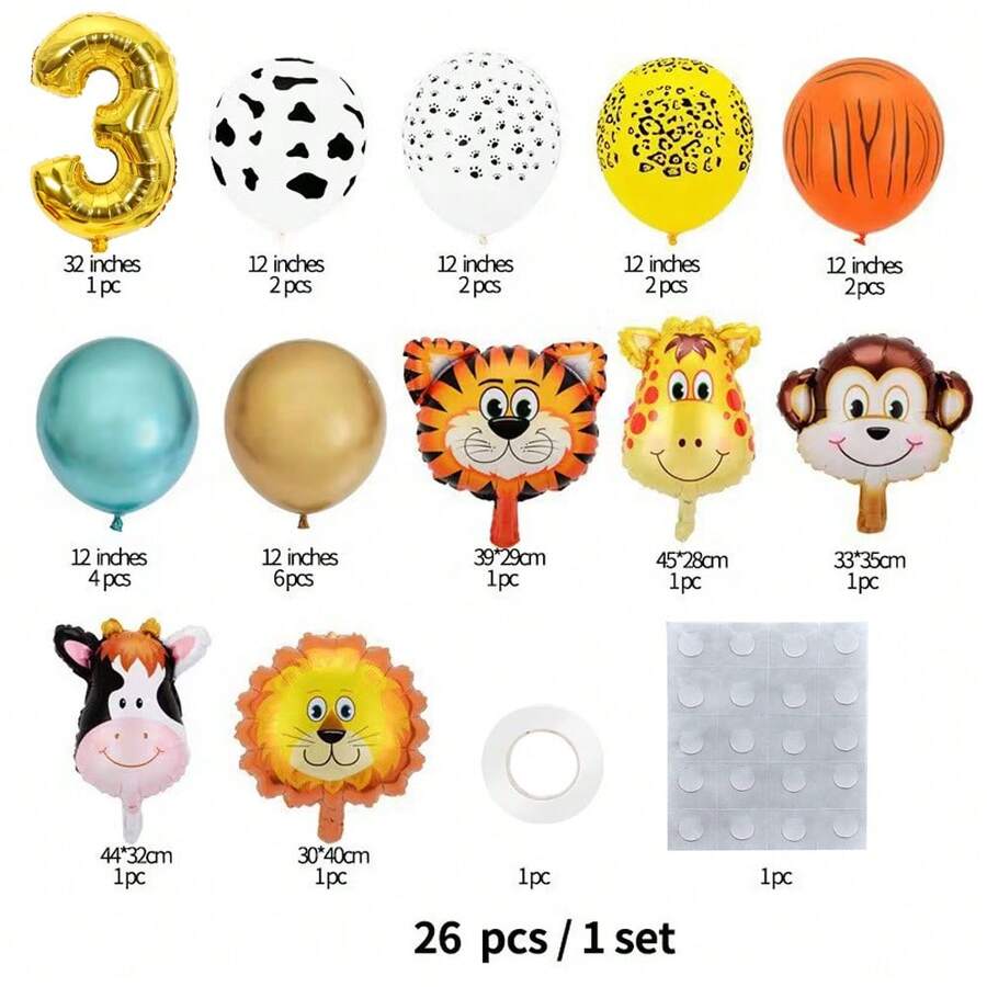 Jungle Safari Animal Balloons Sets Gold Large Numbers Balloons Wild ...