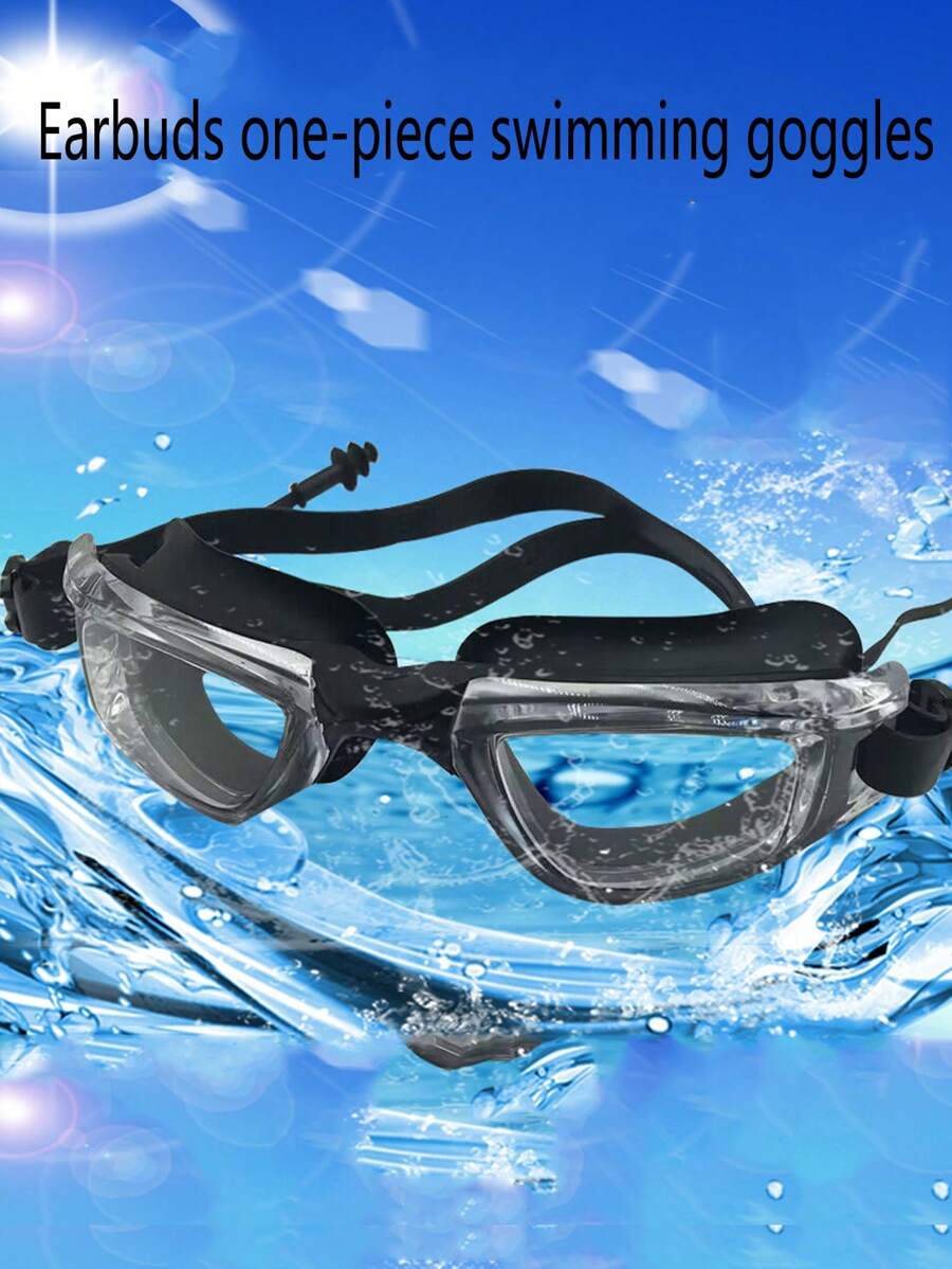 1pc Adult Swimming Goggles With Earplugs, Anti-Fog Professional Racing ...