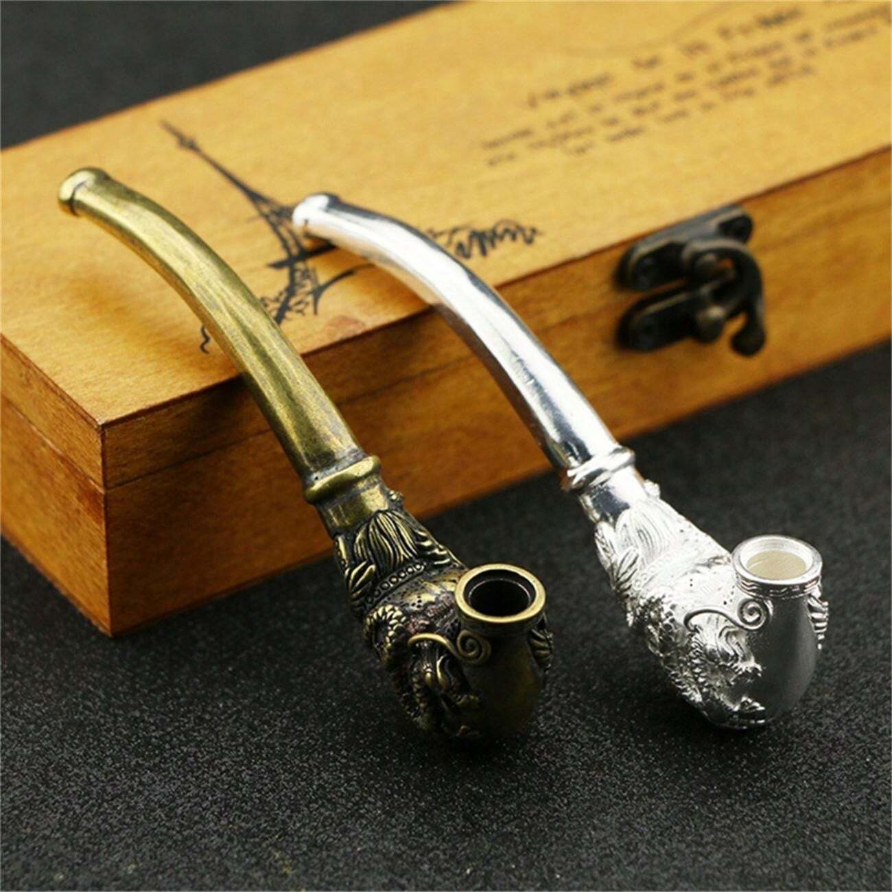 Nuova pipa da fumo antica in ottone con tubo curvo, fatta a mano con ...