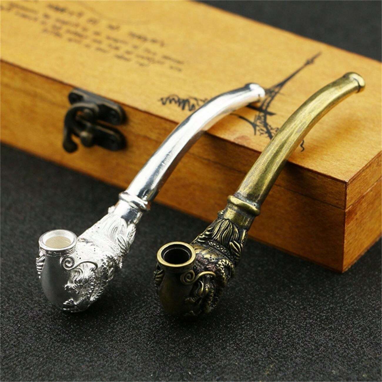 Nuova pipa da fumo antica in ottone con tubo curvo, fatta a mano con ...