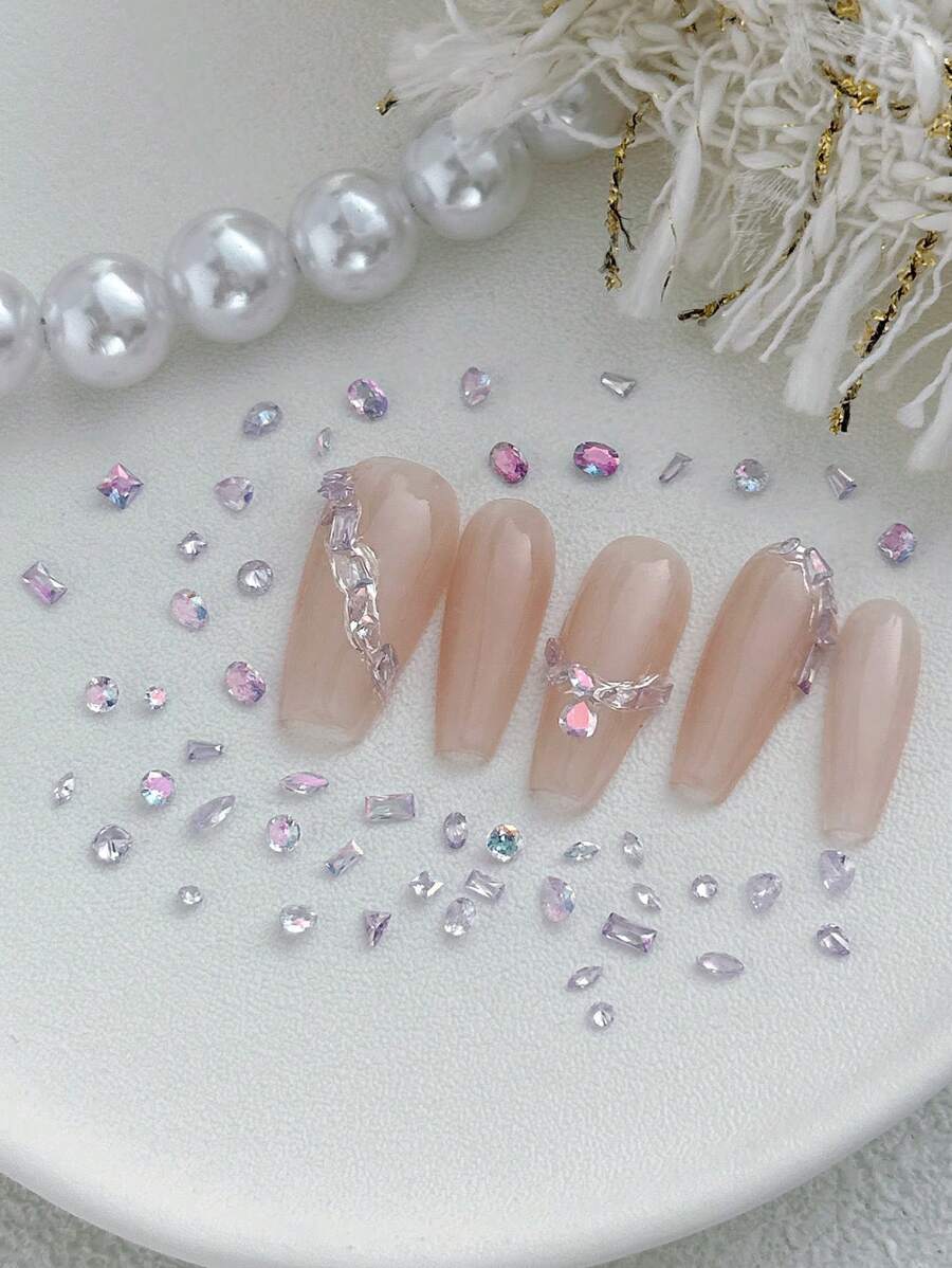 50pcs Mix Shape Mini Iridescent Pointed Nail Art Rhinestones, Super ...