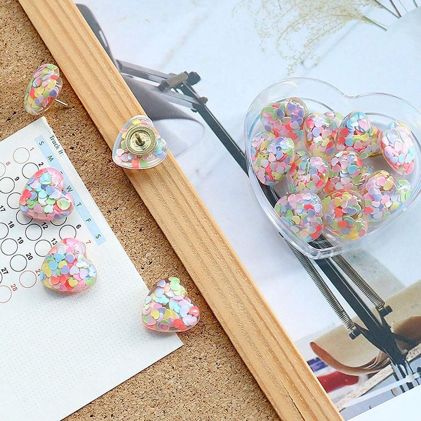1pc/Random Cute Glitter Push Pin With 10pcs/Box Love Flat Head Push ...