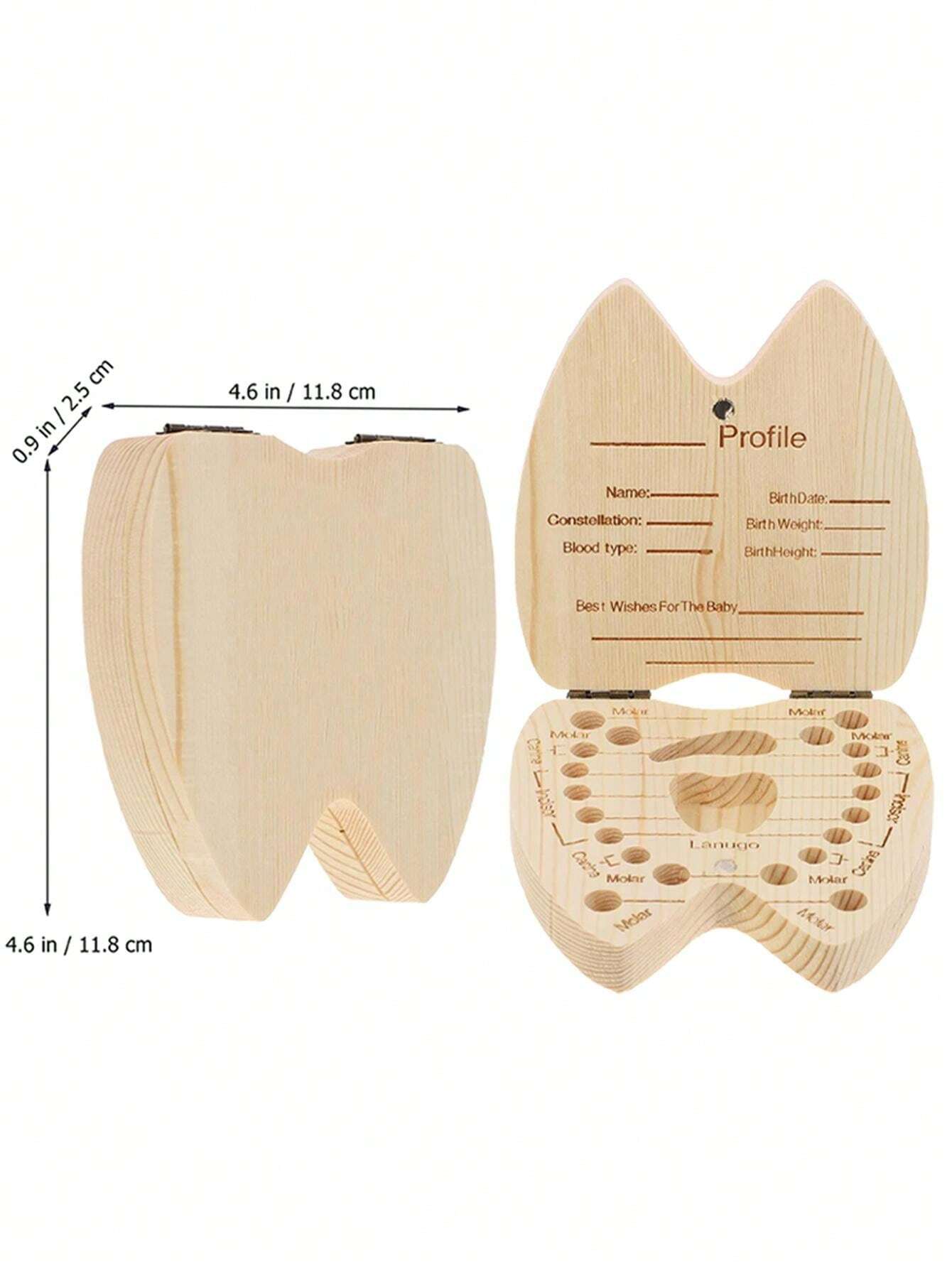 1pc Baby Tooth Box English Wooden Boys Girls Deciduous Teeth Storage ...