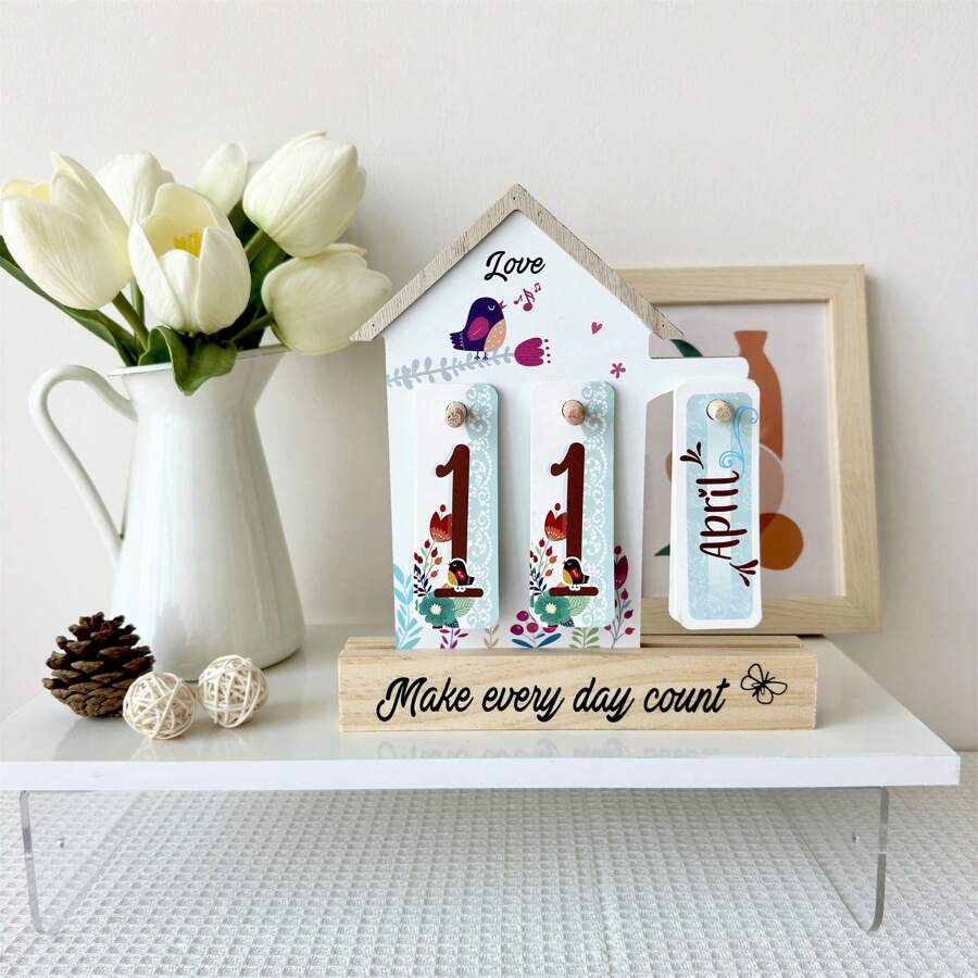 Desk Calendar Standing Flip, Daily Wooden Perpetual Flip Calendar With ...