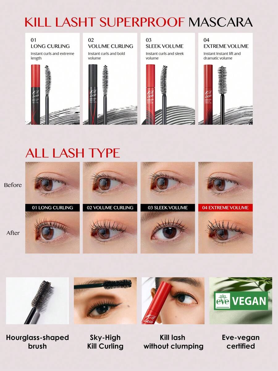 Clio Kill Lash Superproof Mascara, 02 Volume Curling, Korean Makeup ...