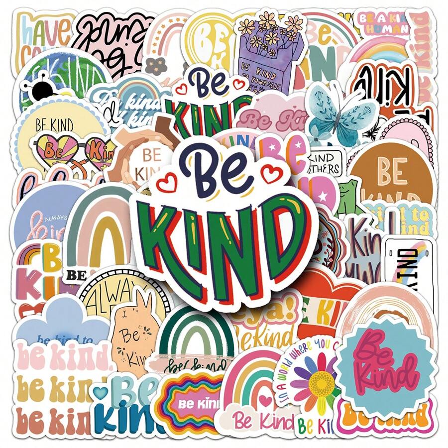 50pcs Be Kind Cartoon Creative DIY Laptop Sticker Waterproof Sticker ...