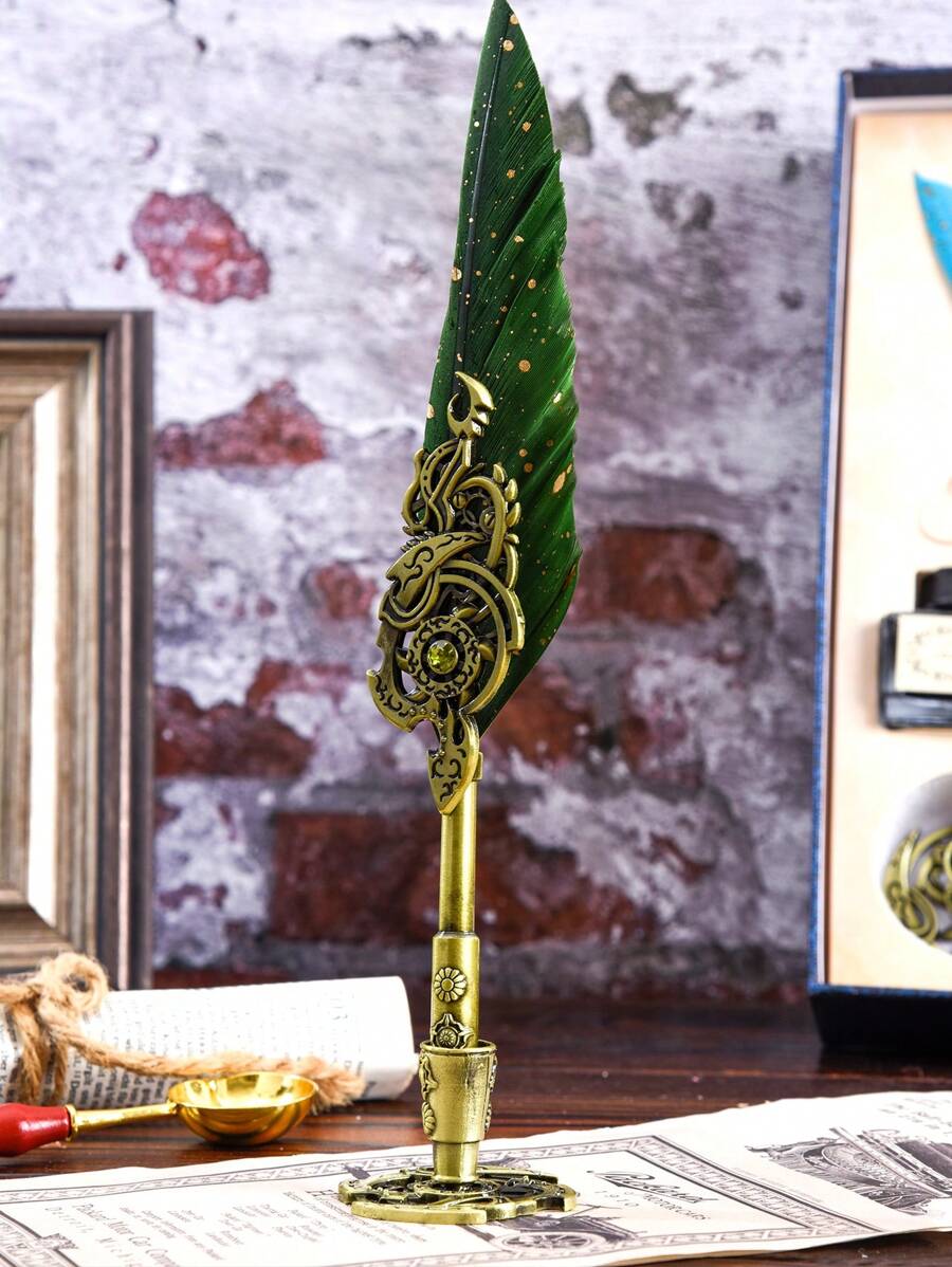 European Retro Flame Fountain Pen Set With Feather Dip Pen And Water ...
