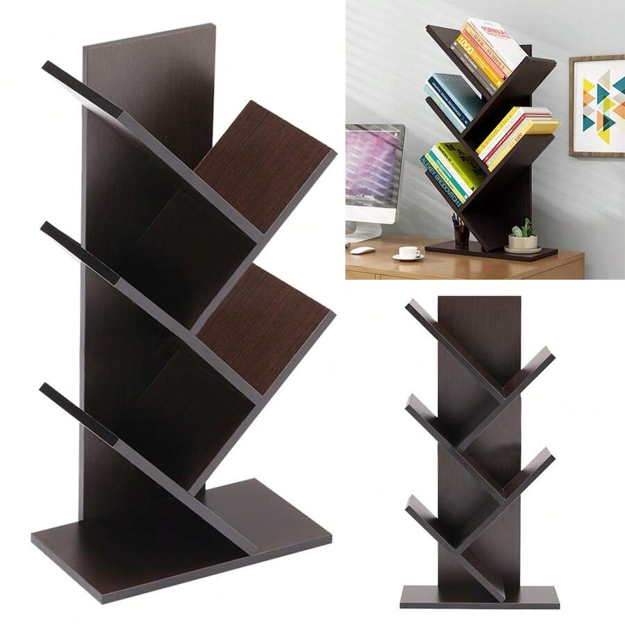 Live And Home Rustic Standing Tree Bookshelf Wood Display Rack | SHEIN UK