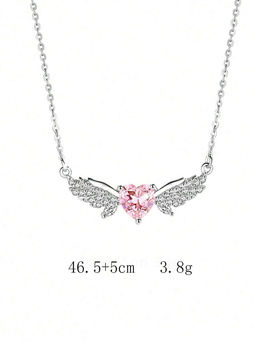 1pc Y2k Style Stianless Steel Pink Angel Wing Necklace For Women ...