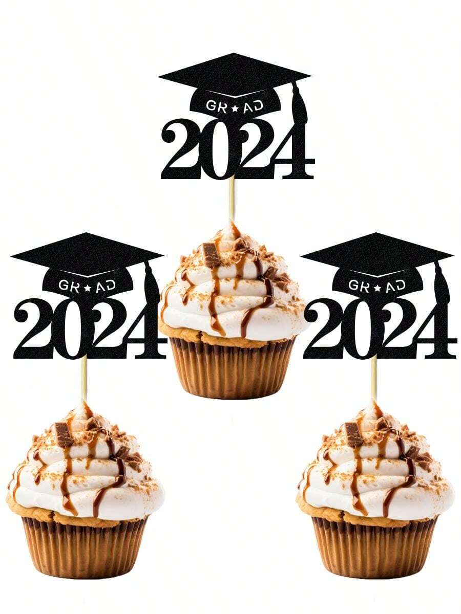 12 pacotes de glitter 2024 tampa de formatura cupcake toppers tampa de ...