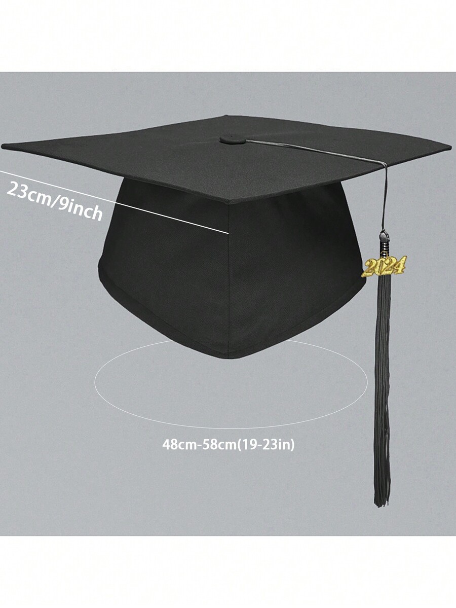1 Adjustable Black Graduation Cap (2024) With Tassel For Adult ...