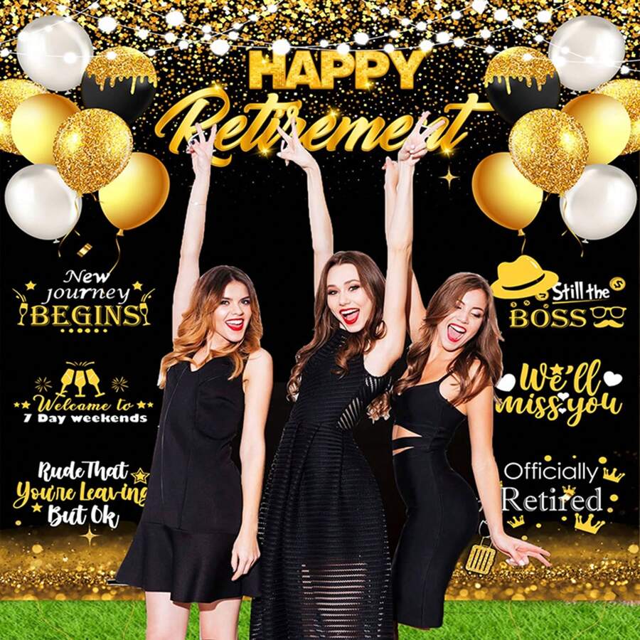 Happy Retirement Backdrop Royal Blue Backdrops For Photography Golden ...