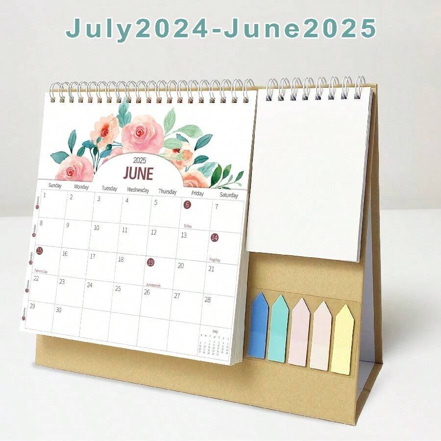 Monthly Planner And Desk Calendar For July 2024 - June 2025, On Desktop ...
