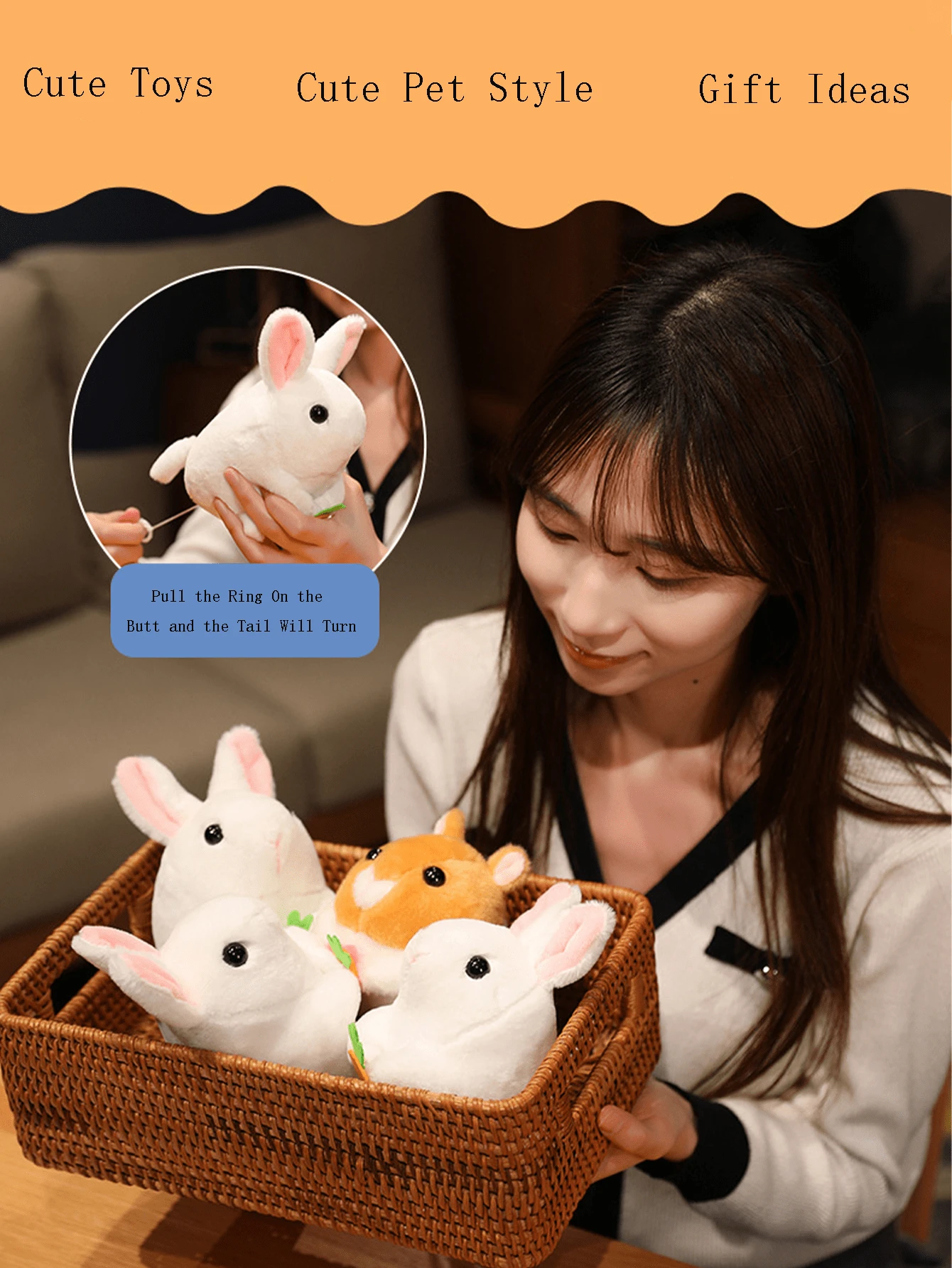 1pc Plush Toy Pull String Animal With Wagging Tail Hamster/Rabbit Pull ...