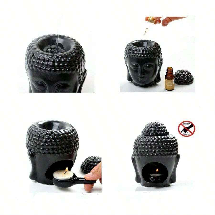 1pc Ceramic Essential Oil Burner, Buddha Head Aromatherapy Oil Burner ...