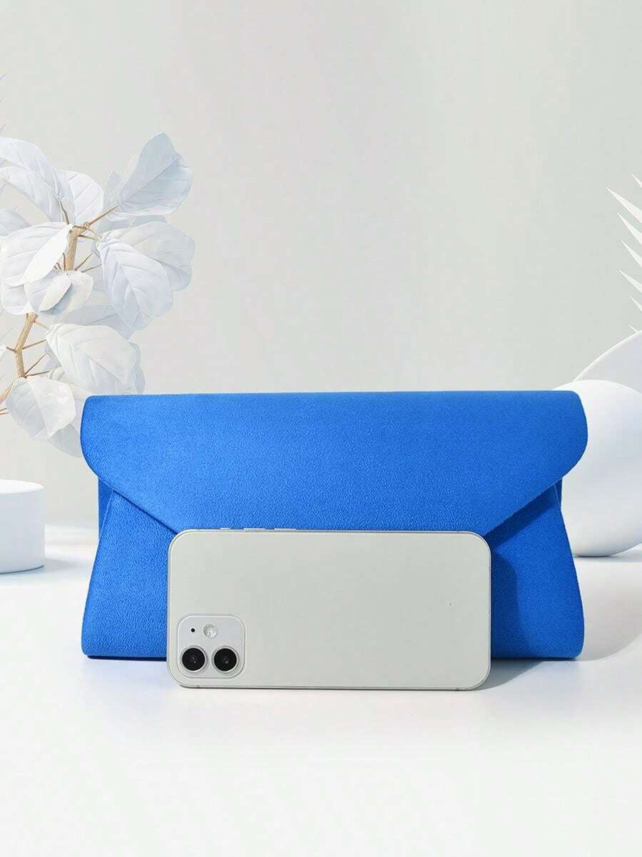 SIIZA Blue Elegant Women Faux Suede Evening Bags With Metal Edge Formal ...
