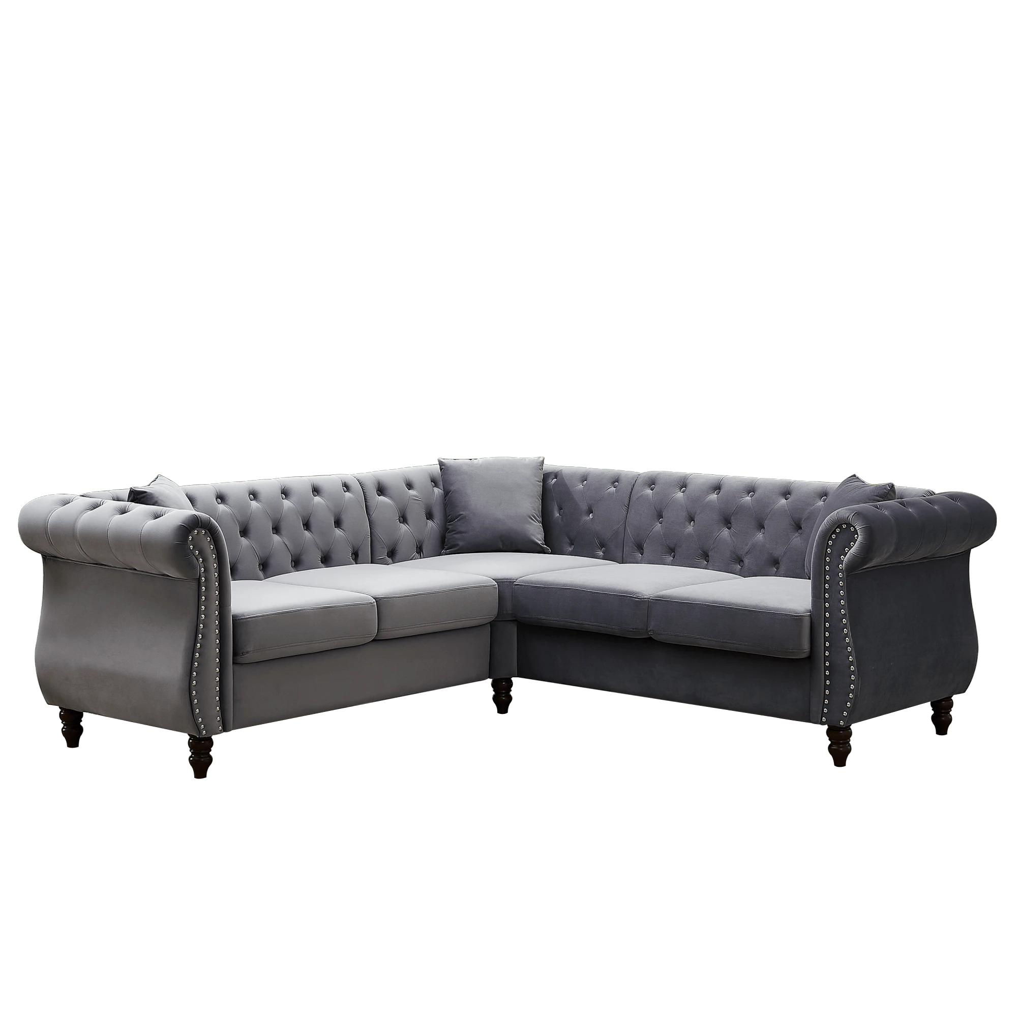 L-Shaped 83.5-Inch Sofa Couch, Luxury Classic Chesterfield Velvet ...