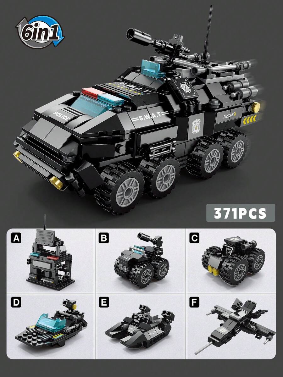 371PCS 6in1 SWAT Police Truck Model Building Blocks Police Station Car ...
