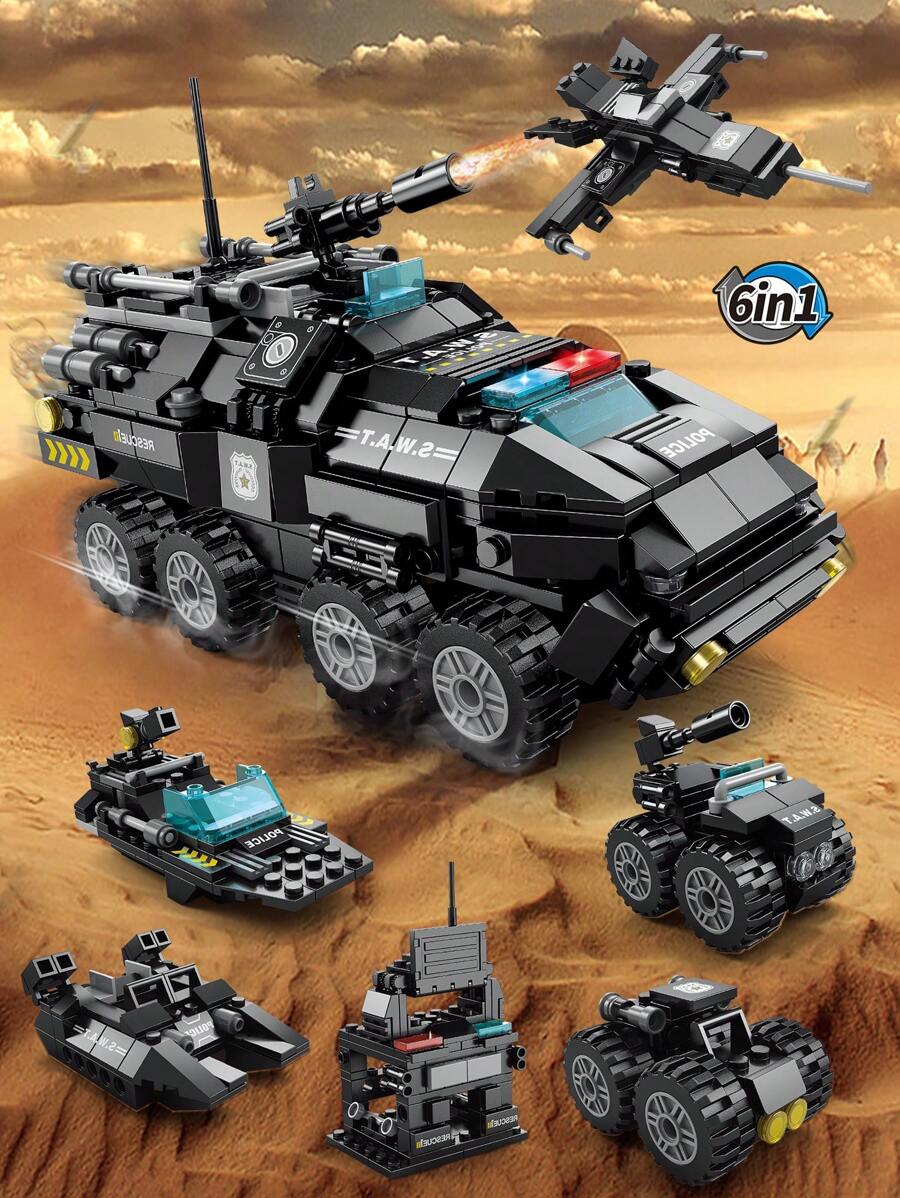 371PCS 6in1 SWAT Police Truck Model Building Blocks Police Station Car ...
