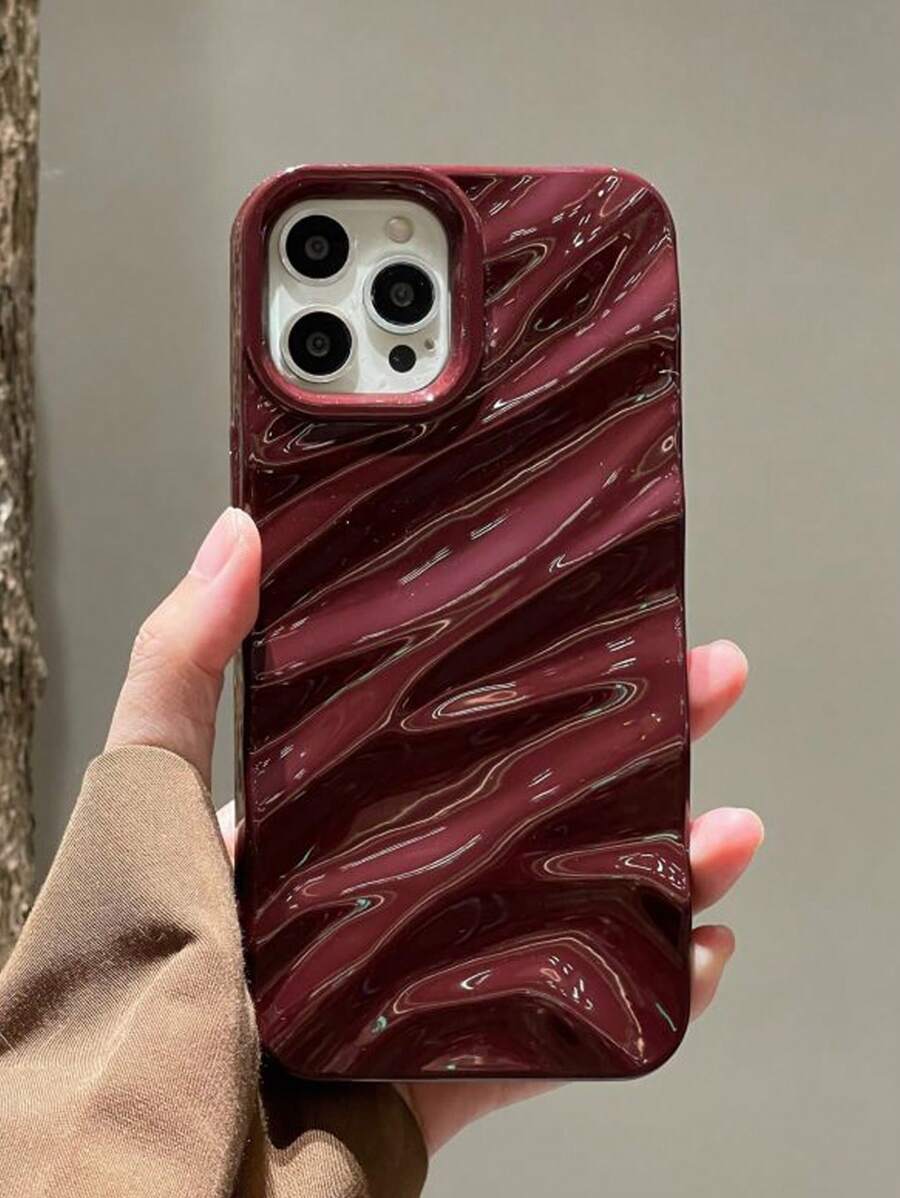 Burgundy Apple Minimalist 3D Wavy Pattern Soft Phone Case Compatible ...